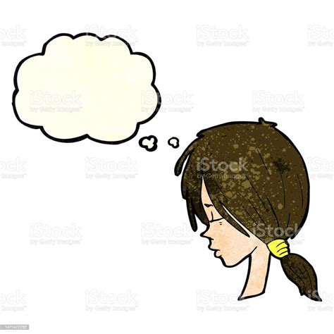 말풍선이 있는 여자아이 루킹 세심한 만화 캐릭터 귀여운에 대한 스톡 벡터 아트 및 기타 이미지 귀여운 기이함 낙서 드로잉
