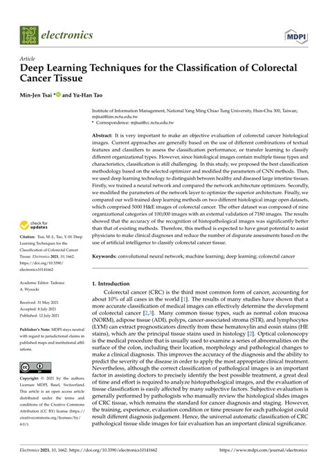 Pdf Deep Learning Techniques For The Classification Of Colorectal Cancer Tissue