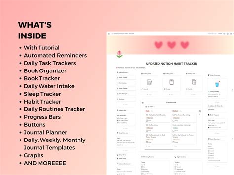 2023 updated notion habit tracker with buttons and graphs with book organizer tracker sleep