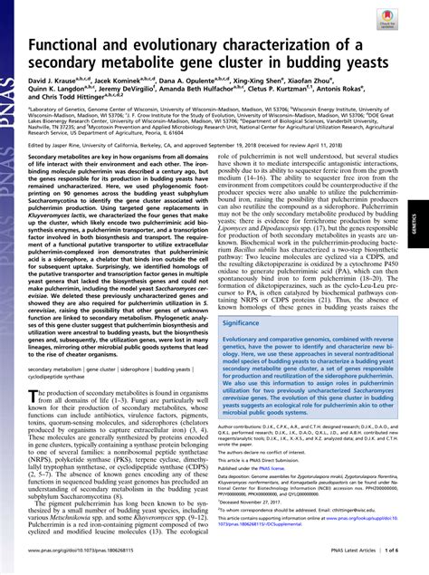 Pdf Functional And Evolutionary Characterization Of A Secondary Metabolite Gene Cluster In