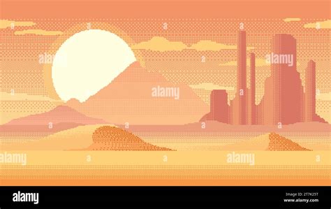 Pixel Art Desert Landscape 8 Bit Video Game Arcade Level With Sand