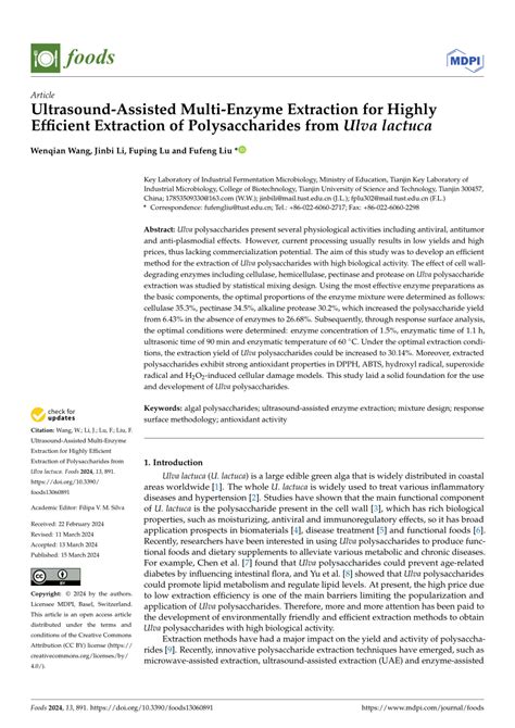 Pdf Ultrasound Assisted Multi Enzyme Extraction For Highly Efficient