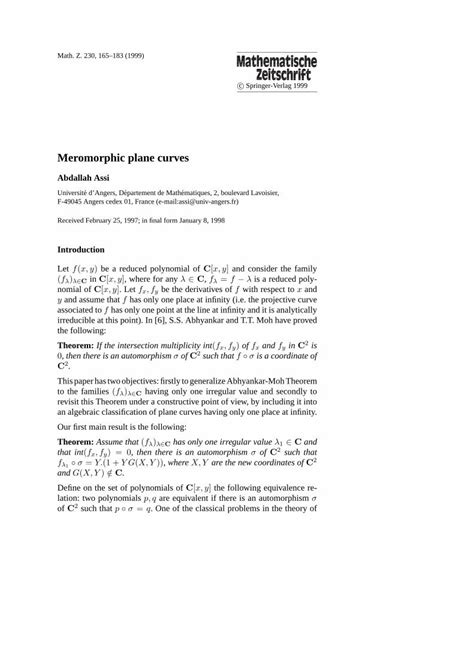 Pdf Meromorphic Plane Curves Dokumentips