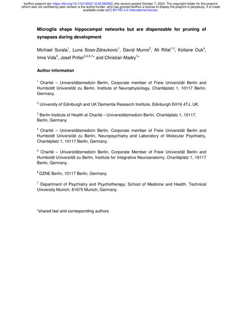 Pdf Microglia Shape Hippocampal Networks But Are Dispensable For