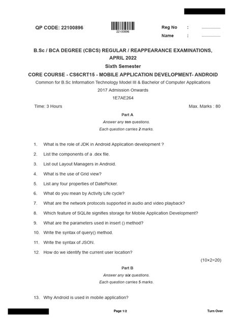 Bsc Bca 6 Sem Mobile Application Development Android 22100896 Apr 2022 Pdf Android