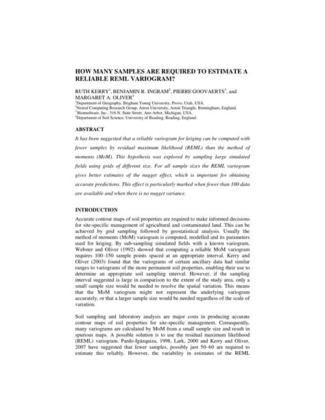 Pdf How Many Samples Are Required To Estimate A Reliable Reml Variogram