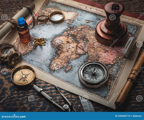 Cartography And Map Making Featuring Elements Like Maps Compasses And Cartographic Tools