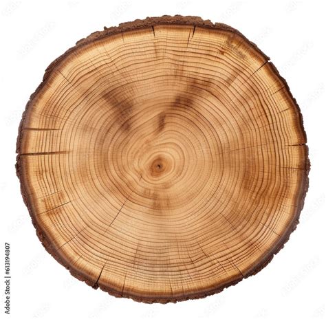 Smooth Cross Section Brown Tree Stump Slice With Age Rings Cut Fresh From The Forest With Wood