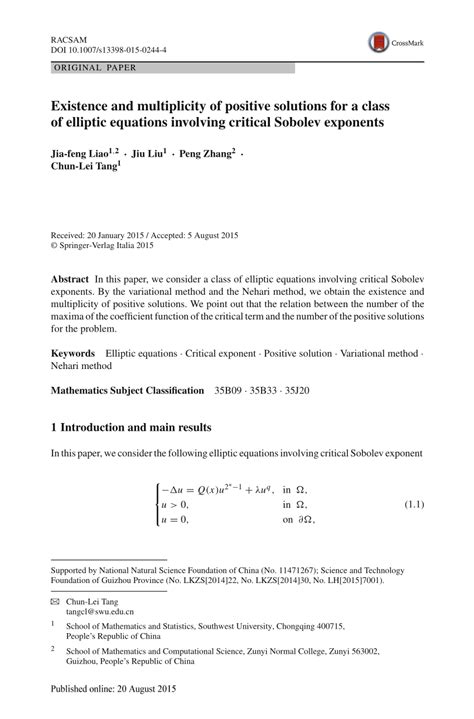 Pdf Existence And Multiplicity Of Positive Solutions For A Class Of