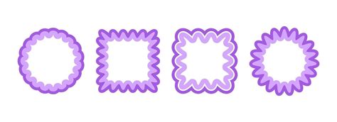 Cute Frill Pattern Frame Set Purple Scalloped Circle And Square Border Collection Soft Wavy