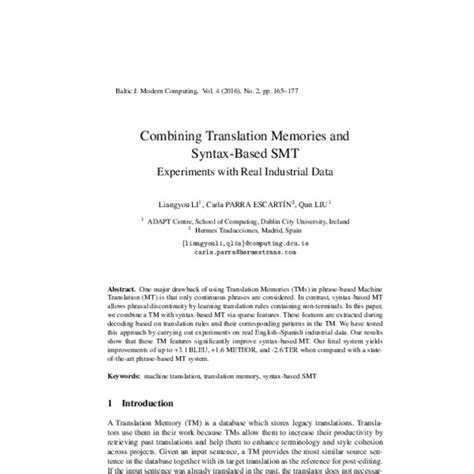Combining Translation Memories And Syntax Based Smt Experiments With Real Industrial Data Acl