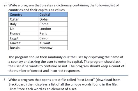 Solved Italy 2 Write A Program That Creates A Dictionary