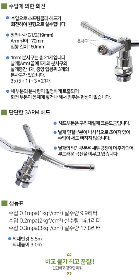 가든쿡 3arm중 스프링클러 철 삼각대 세트삼발이 회전 3방향 물주기 농사용 원예용