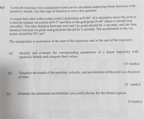 Solved A Smooth Trajectory For A Manipulator Joint Can Be