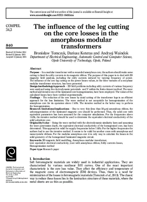 pdf the influence of the leg cutting on the core losses in the
