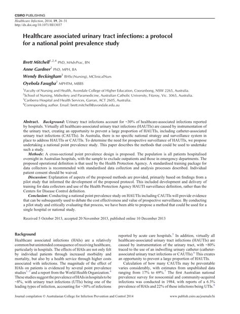 Pdf Healthcare Associated Urinary Tract Infections A Protocol For A National Point Prevalence