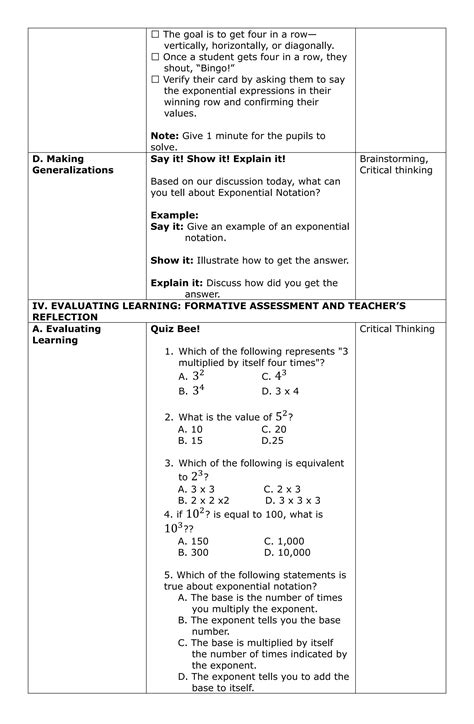 Giving The Value Of An Exponential Notation Mathematics 6 Pdf