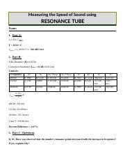 Measuring Speed Of Sound With Resonance Tube Experiments Course Hero