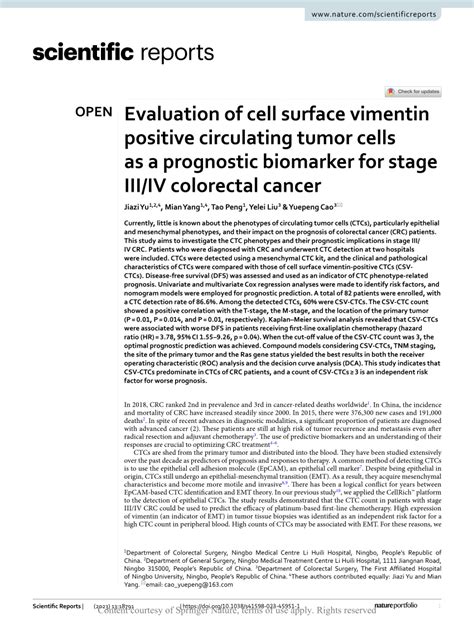 Pdf Evaluation Of Cell Surface Vimentin Positive Circulating Tumor