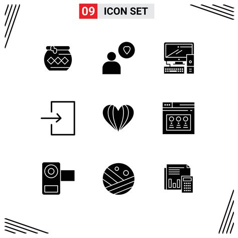 Stock Vector Icon Pack Of 9 Line Signs And Symbols For Love Umbrella