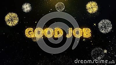 Good Job Text On Gold Particles Fireworks Display Stock Footage