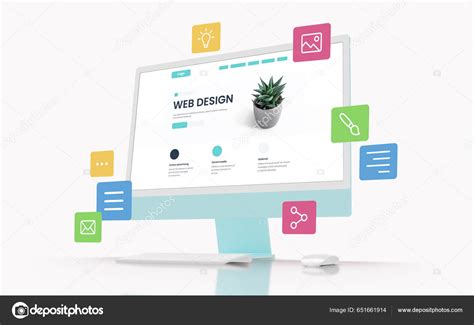 modern computer display web design page screen surrounded colorful