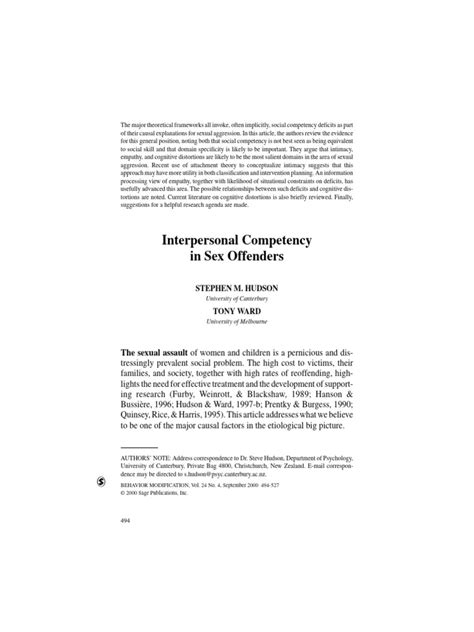 Interpersonal Competency In Sex Offenders Pdf Attachment Theory