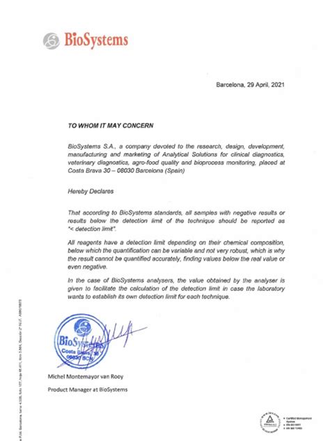 Detection Limit Letter Pdf