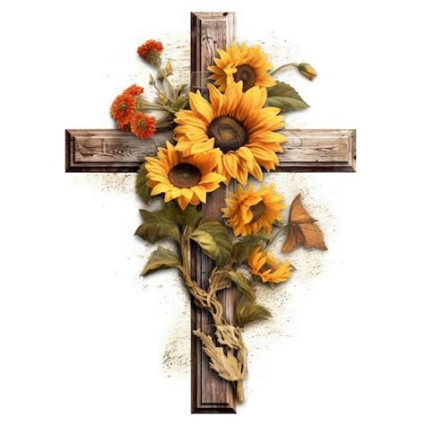 There Is A Cross With Sunflowers And A Butterfly On It Generative Ai