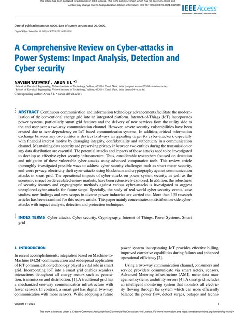 Pdf A Comprehensive Review On Cyber Attacks In Power Systems Impact