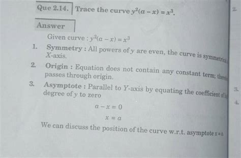 Que 214 Trace The Curve Y2a−xx3 Answer Given Curve Y2a−xx3 1