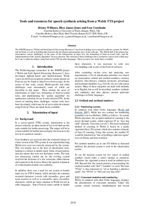 Pdf Tools And Resources For Speech Synthesis Arising From A Welsh Tts