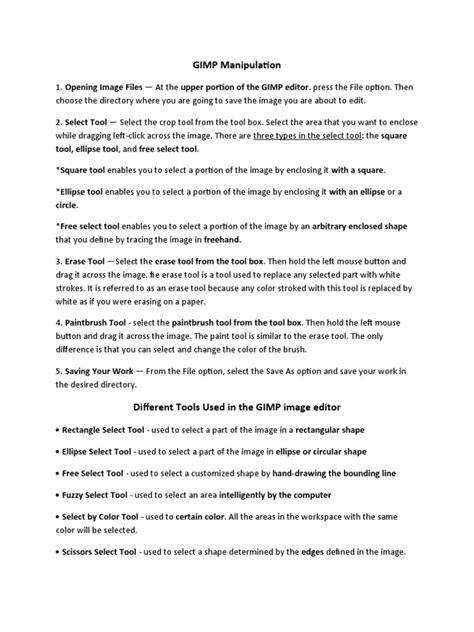Gimp Manipulation Tool Ellipse Tool And Free Select Tool Pdf