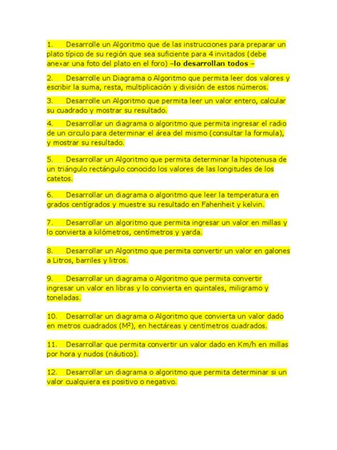 Lista De Ejercicios Algoritmo Pdf Algoritmos Programa De Computadora