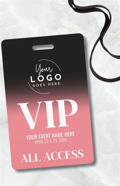 Special Event Your Logo Pink Black All Access Vip Badge Editable Vip