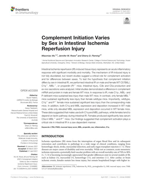 PDF Complement Initiation Varies By Sex In Intestinal Ischemia Reperfusion Injury