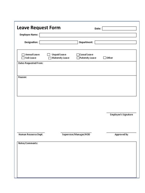 Leave Request Form Employee Name Designation Department Pdf