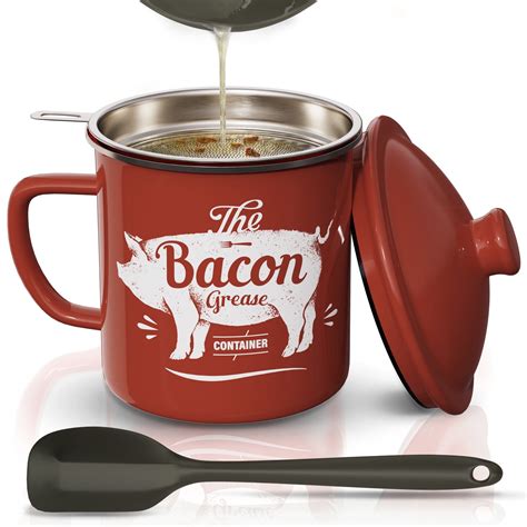 Bacon Grease Container With Strainer 46oz Large Enamel Grease