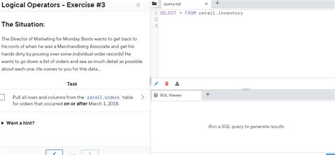solved logical operators exercise 2 query sql x 1