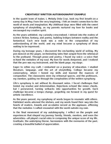 Creatively Written Autobiography Example Creatively Written Autobiography Example In The