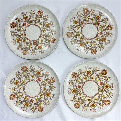 Vintage Mid Century Melamine Melmac 10 Dinner Plates Mod Floral