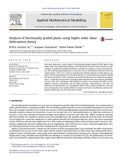 Pdf Analysis Of Functionally Graded Plates Using Higher Order Shear Deformation Theory