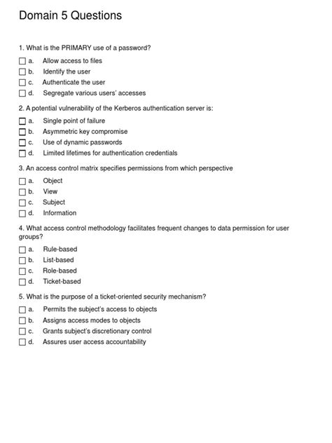 Questions On Access Controls Authentication And Biometrics Pdf Access Control Password