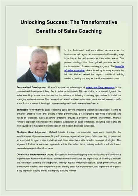 Ppt Unlocking Success The Transformative Benefits Of Sales Coaching