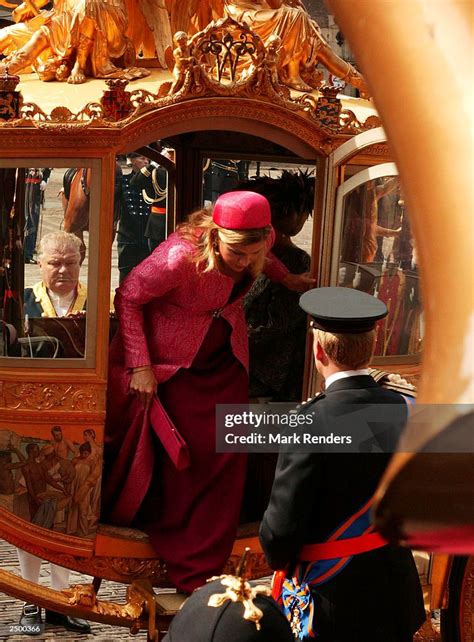 The Pregnant Princess Maxima Is Helped Out Of The Golden Carriage By