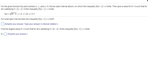 solved for the given function f x and numbers l c and e
