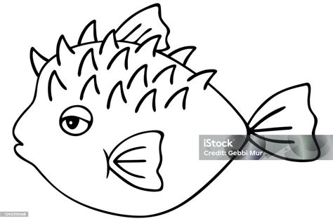 공 물고기 벡터 그림입니다 흰색 격리된 배경의 윤곽선입니다 스파이크와 바다의 주민입니다 바다 복어 핸드 드로잉 스타일 스케치 어린이와 성인을위한 색칠 공부 책 World