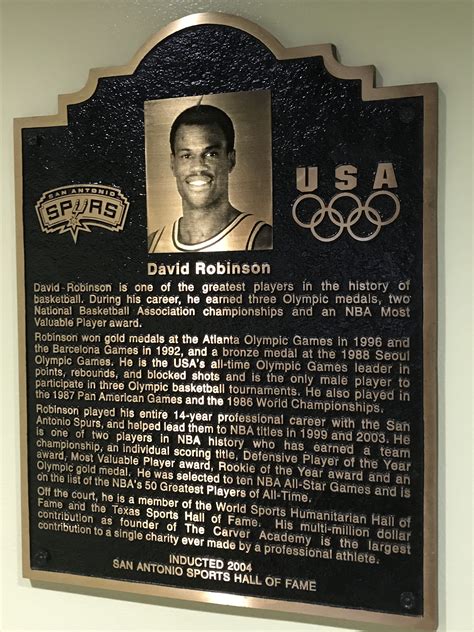David Robinson San Antonio Sports Hall Of Fame Plaque Memorial