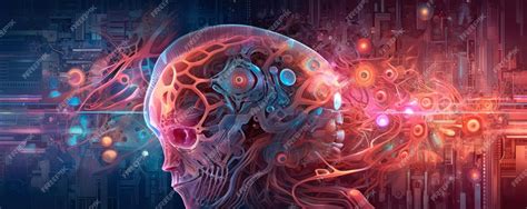 Premium Photo Abstract Panoramic Depiction Of A Stylized Artificial Intelligence Brain In