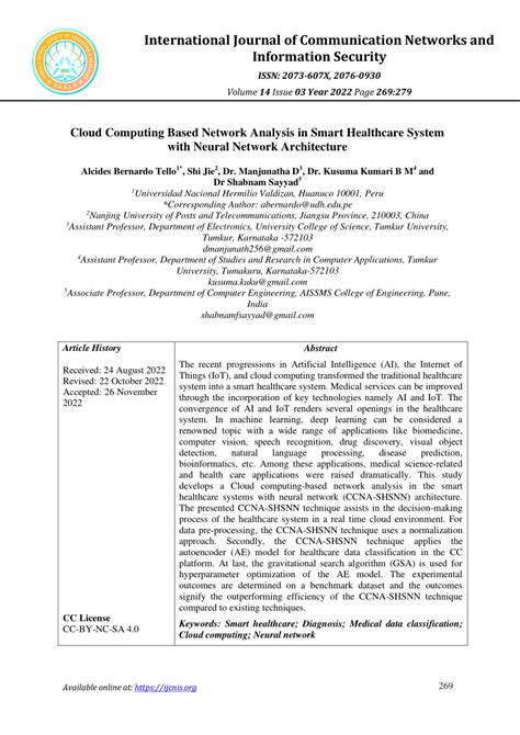 Pdf Cloud Computing Based Network Analysis In Smart Healthcare System